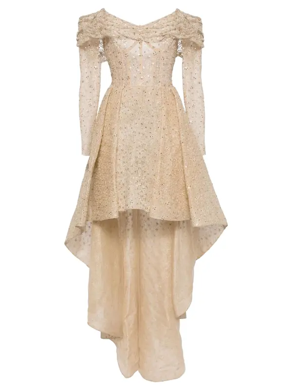SAIID KOBEISY Off-shoulder Tulle Dress - Neutrals