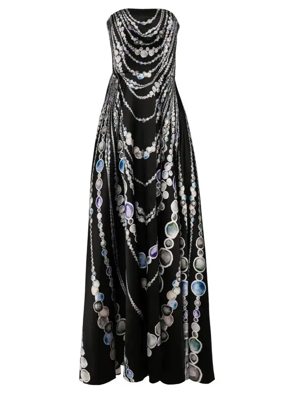 SAIID KOBEISY Graphic-print Mikado Gown - Black