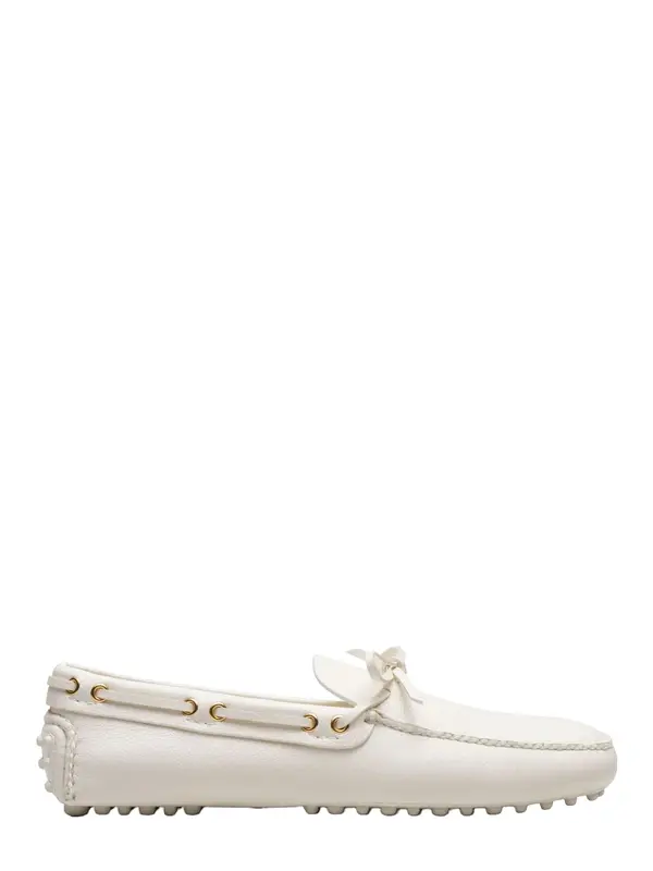 Car Shoe Lace-up Leather Boat Shoes - White