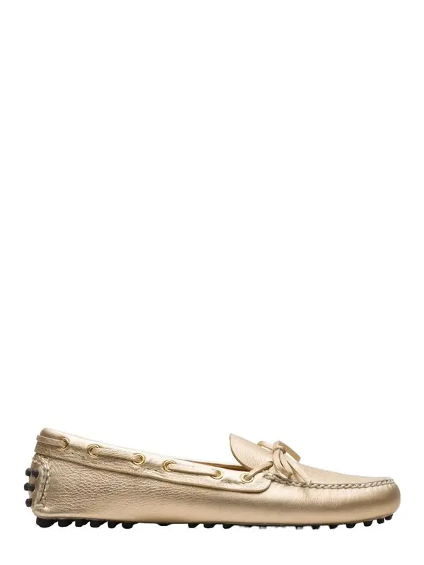 Car Shoe Grained-leather Driving Shoes - Gold