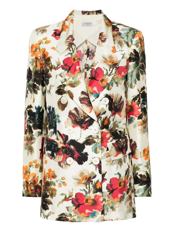Alberto Biani Floral-print Silk Blazer - Neutrals
