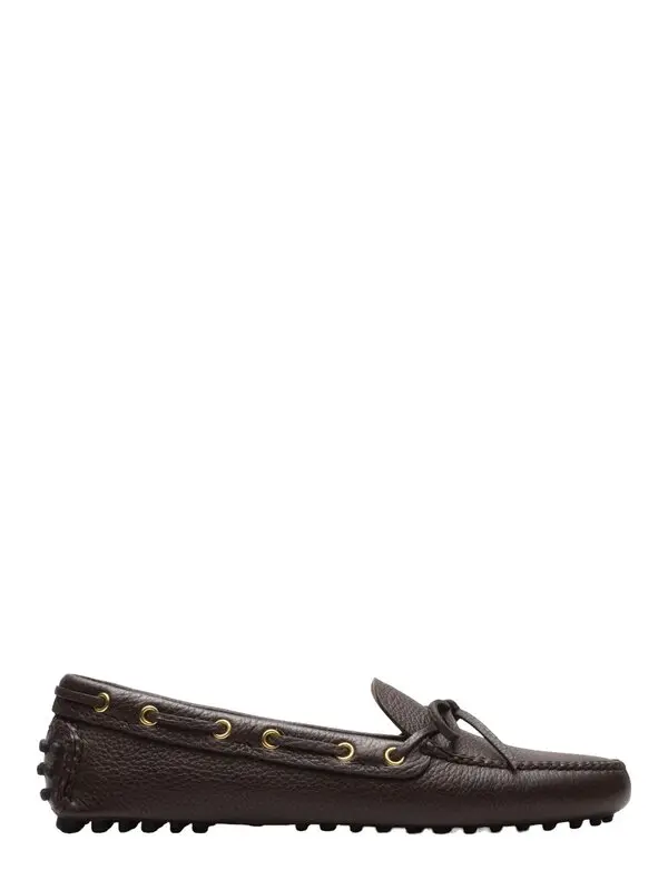 Car Shoe Grained Leather Driving Shoes - Brown