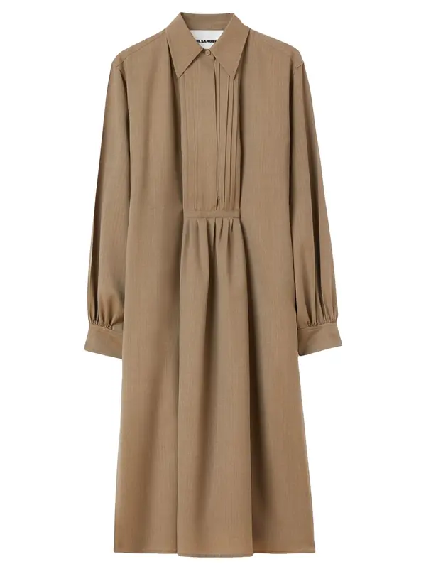 JIL SANDER Point Collar Wool Dress - Brown