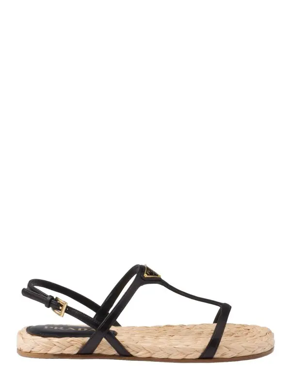 Prada Enamel Triangle-logo Flat Sandals - Black
