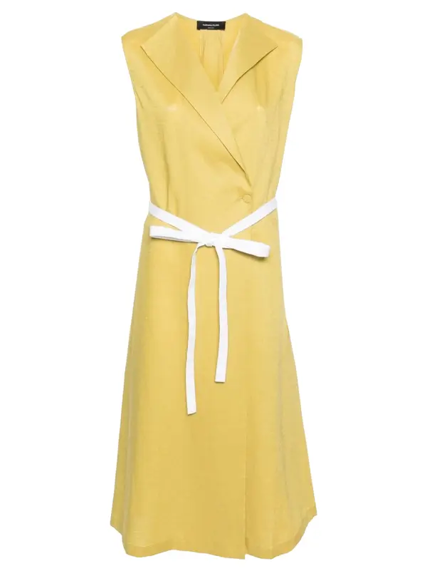 Fabiana Filippi Poplin Linen Wrap Midi Dress - Yellow