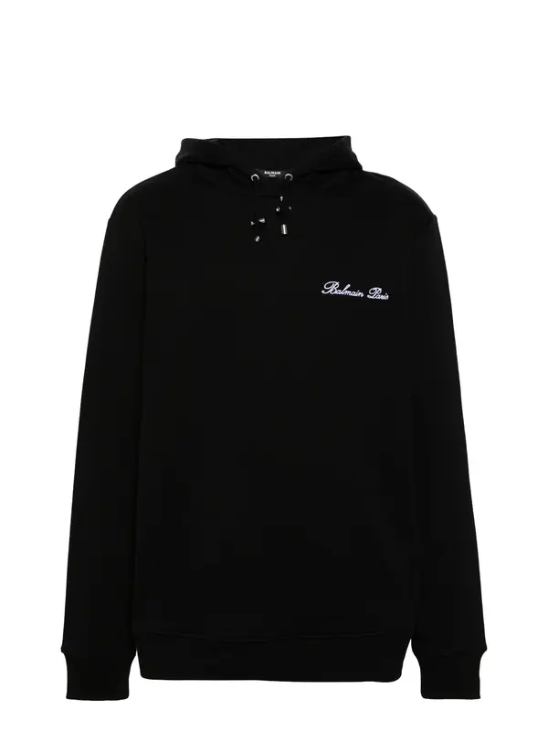 Balmain Signature Cotton Hoodie - Black