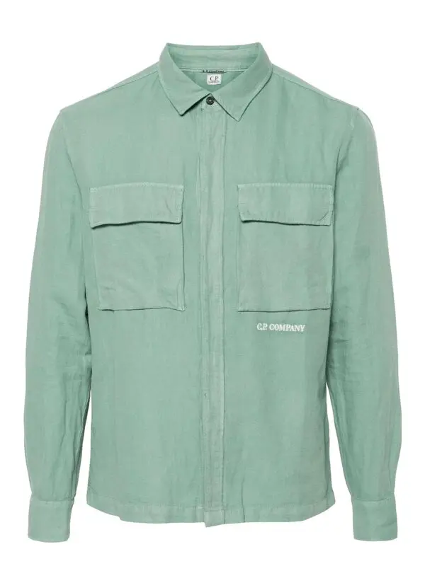 C.P. COMPANY Logo-embroidered Long-sleeve Shirt - Green