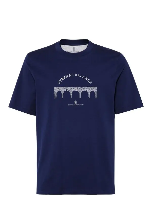 Brunello Cucinelli Slogan-print Crew-neck T-shirt - Blue