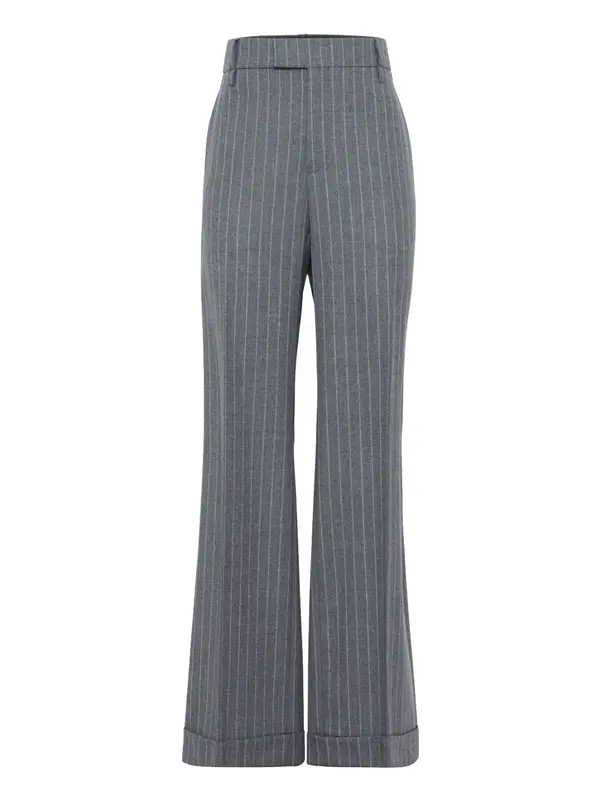 Brunello Cucinelli Pinstriped Wool Trousers - Green