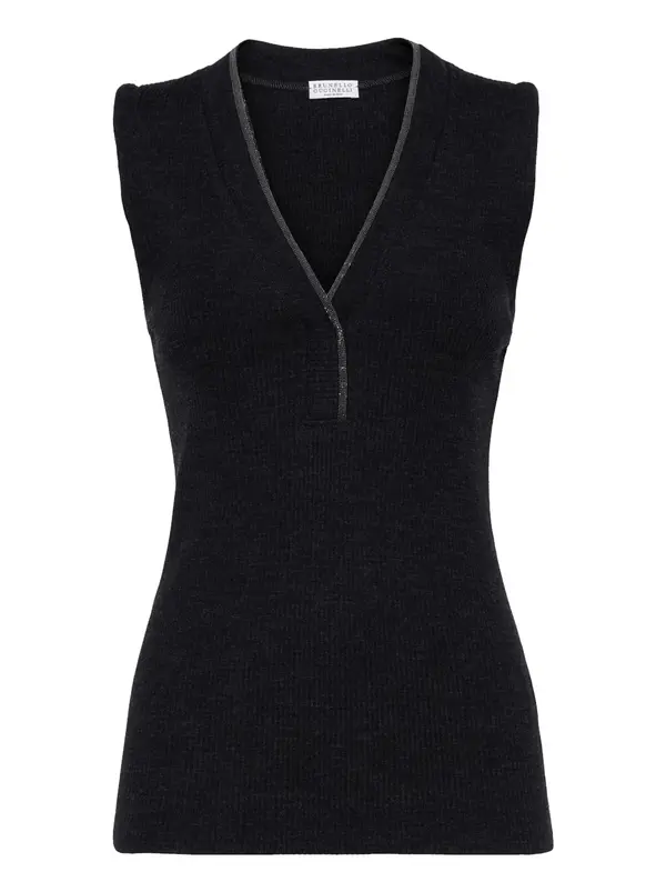 Brunello Cucinelli V-neck Ribbed Vest - Black