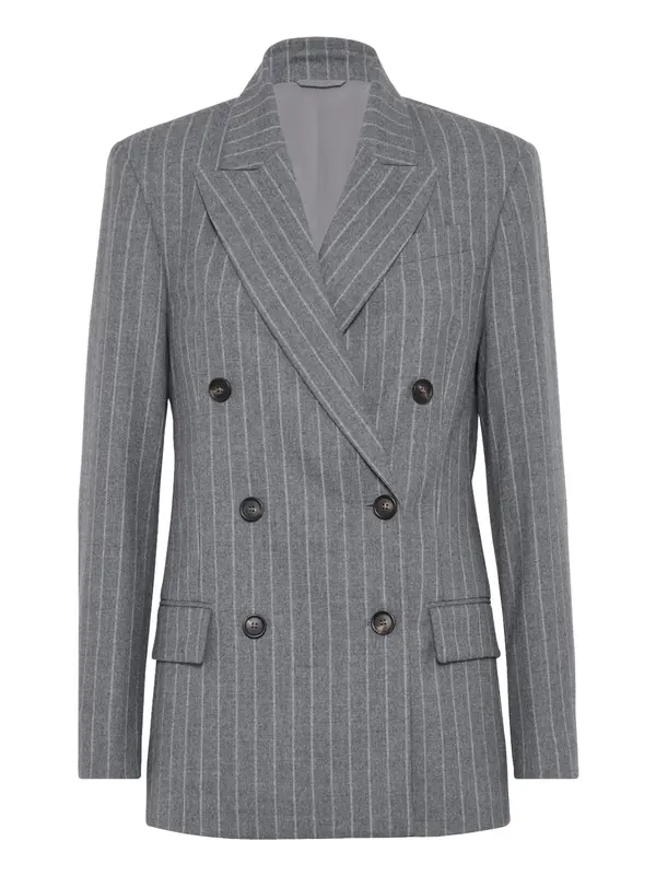 Brunello Cucinelli Pinstripe Double-breasted Blazer - Grey