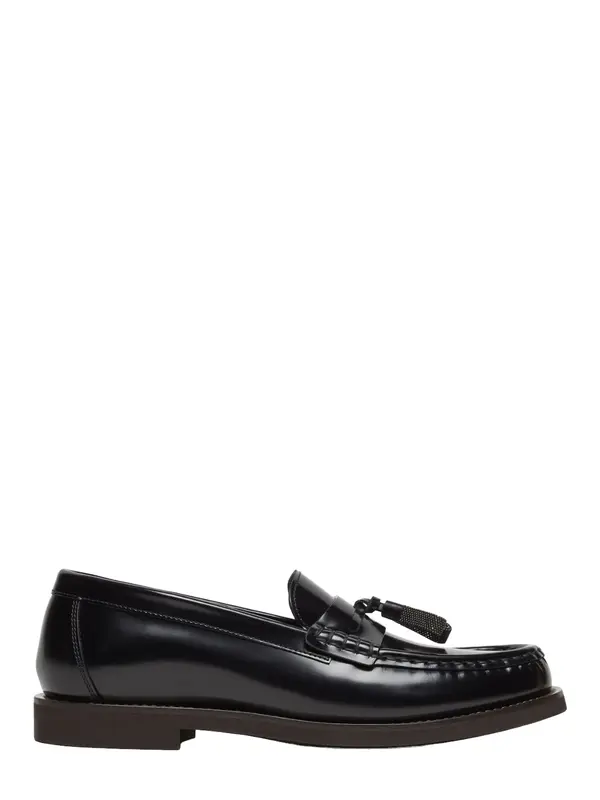 Brunello Cucinelli Monili-tassel Polished Leather Loafers - Black