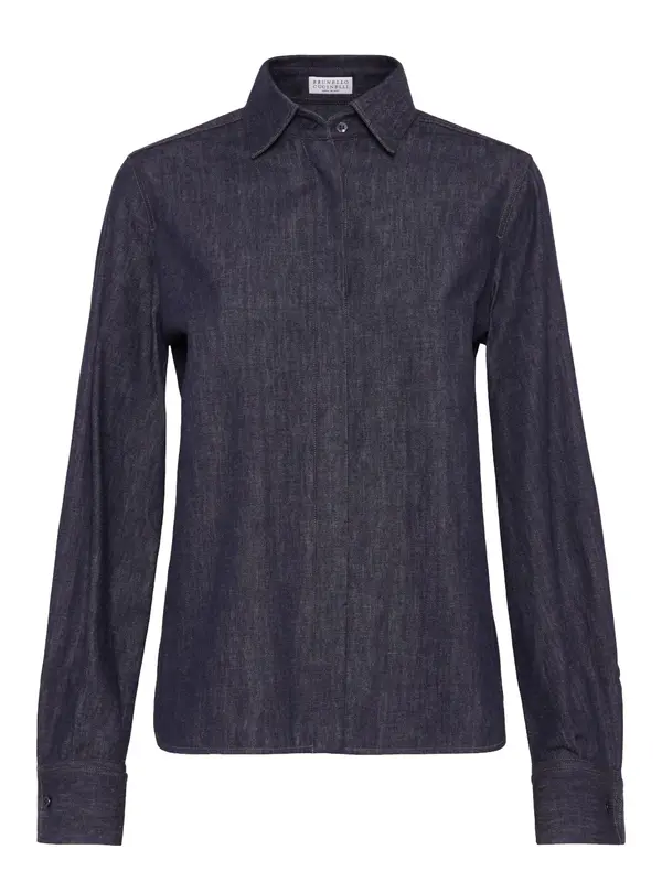 Brunello Cucinelli Monili Bead-embellished Denim Shirt - Blue
