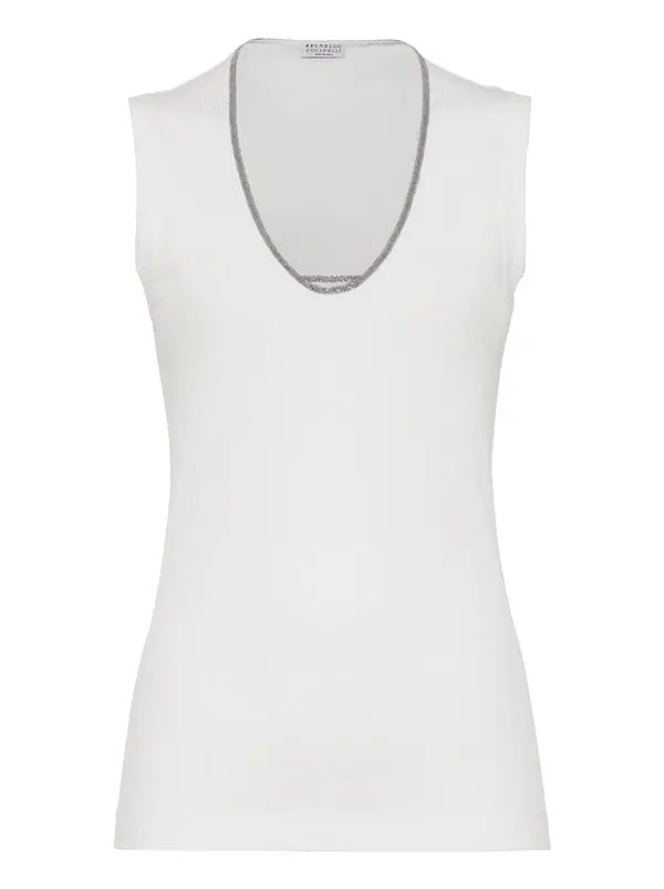 Brunello Cucinelli Monili Trim Tank Top - White