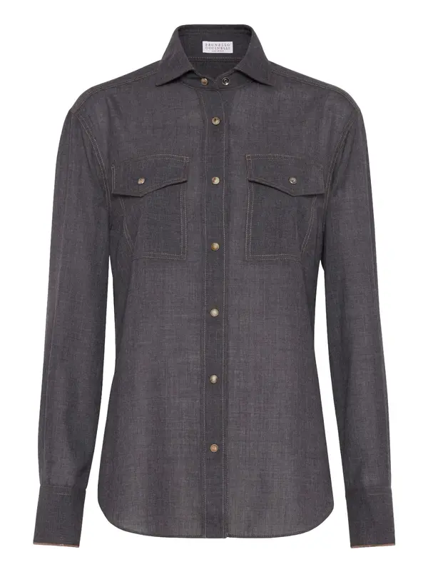 Brunello Cucinelli Monili-trim Virgin Wool Shirt - Grey