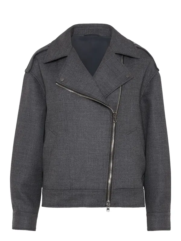 Brunello Cucinelli Virgin Wool Biker Jacket - Grey