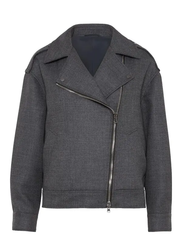 Brunello Cucinelli Virgin Wool Biker Jacket - Grey