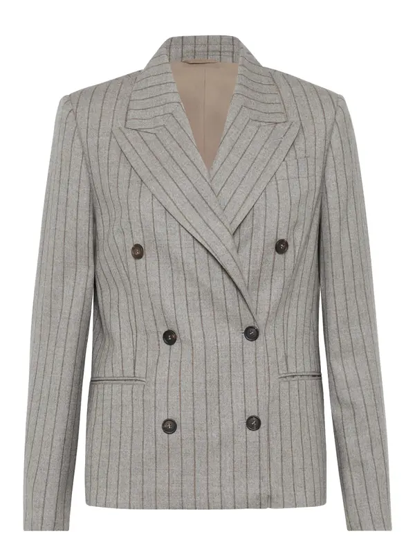Brunello Cucinelli Pinstripe Double-breasted Blazer - Grey