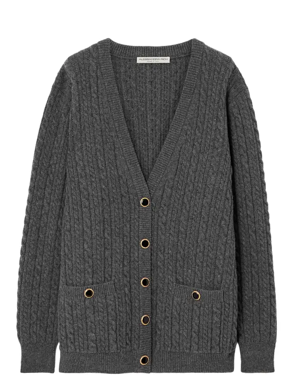 Alessandra Rich Cable-knit Wool Cardigan - Gray