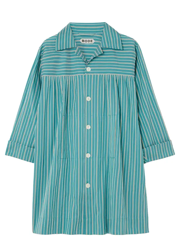 BODE Shore Stripe Quincy Mini Shirt Dress - Blue