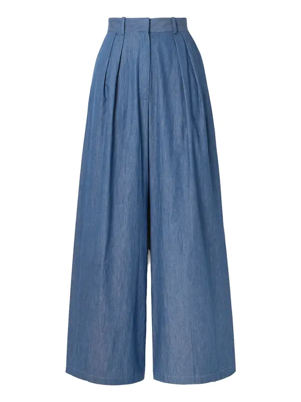 Miguelina River Pleated Wide-leg Pants - Blue