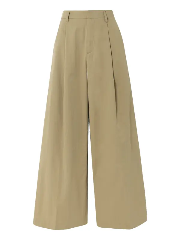 FRAME Pleated Cotton-twill Wide-leg Pants - Neutrals