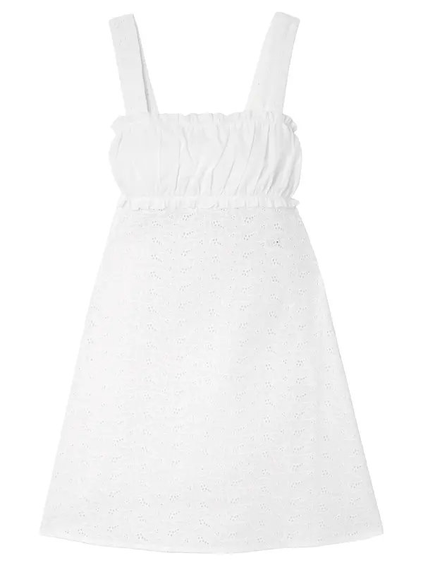 Loretta Caponi Nunzia Ruched Poplin-trimmed Broderie Anglaise Mini Dress - White