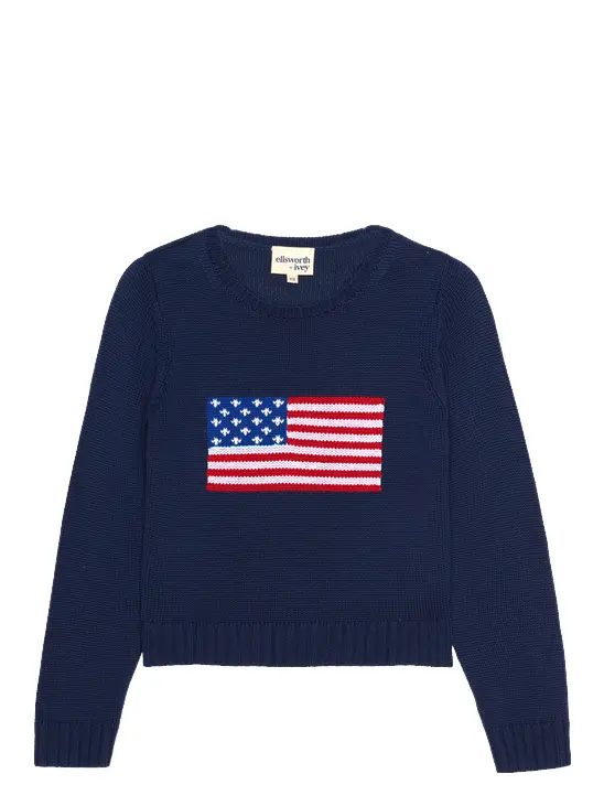 ELLSWORTH + IVEY American Flag Crewneck Sweater - Black