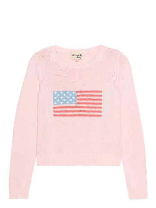 ELLSWORTH + IVEY Autumn Crew American Flag Sweater - Pink