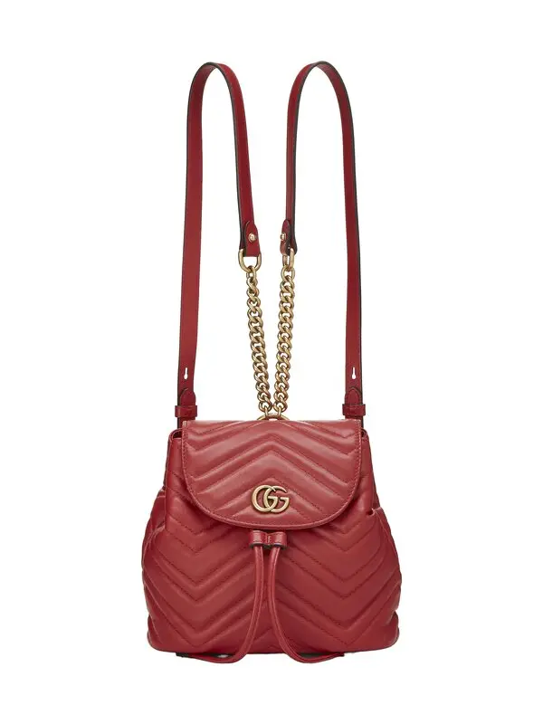 Gucci Leather Gg Marmont Backpack - Red