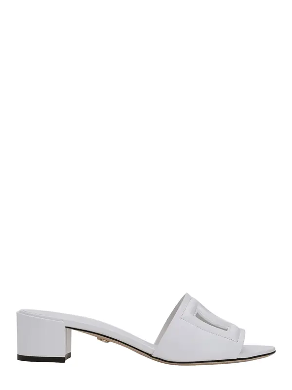 Dolce & Gabbana 40mm Dg Cutout Leather Slide - White