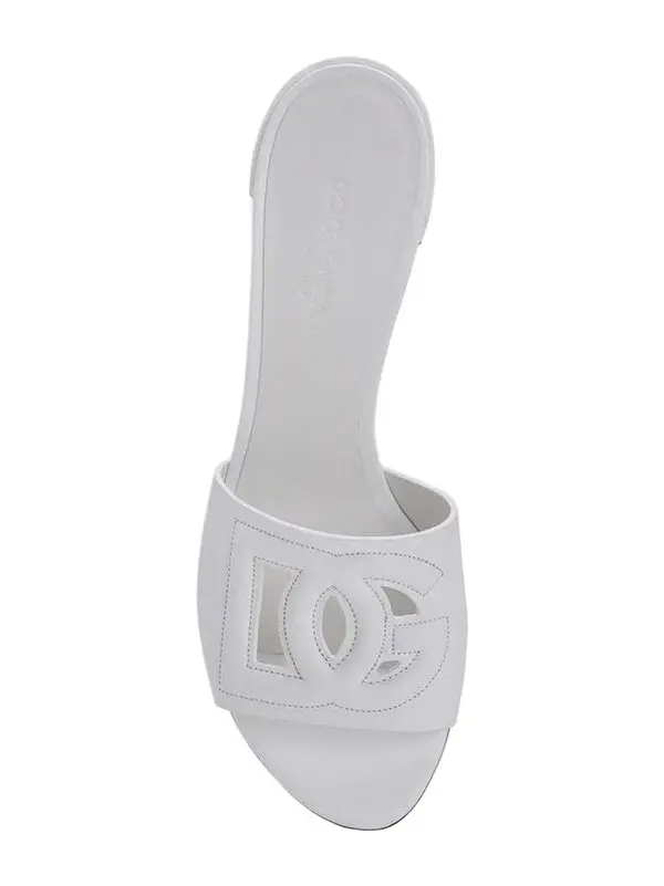 Dolce & Gabbana 40mm Dg Cutout Leather Slide - White