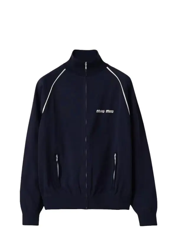 Miu Miu Technical Yarn Zip-up Sweatshirt - Navy