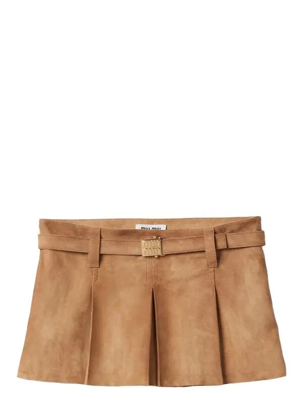 Miu Miu Pleated Suede Skirt - Maple Brown