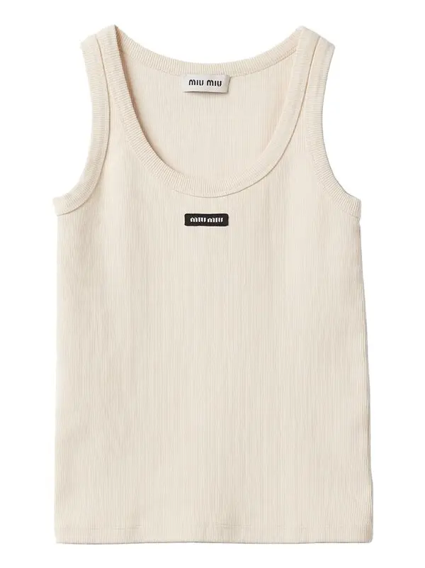 Miu Miu Gart-dyed Ribbed Knit Jersey Top - Natural