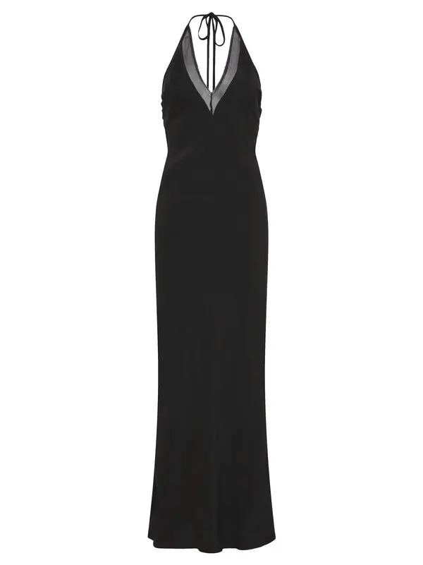 ST. AGNI Mesh-trimmed Knit Maxi Dress - Black