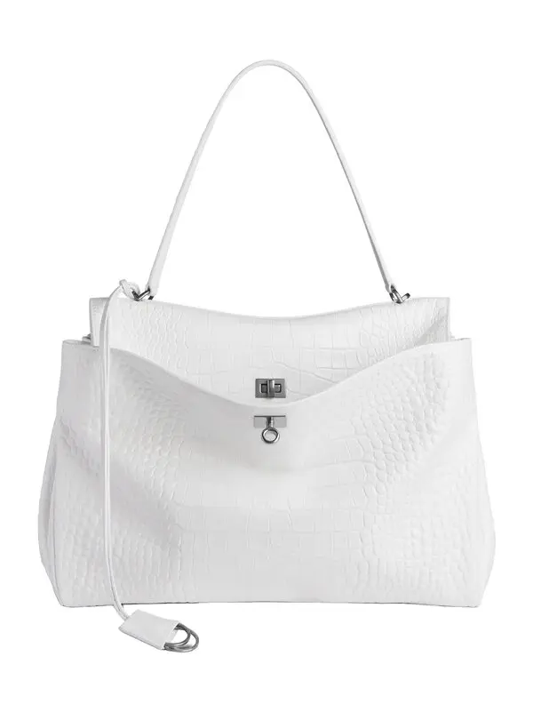 Balenciaga Rodeo Large Croc-effect Leather Top Handle Bag - White