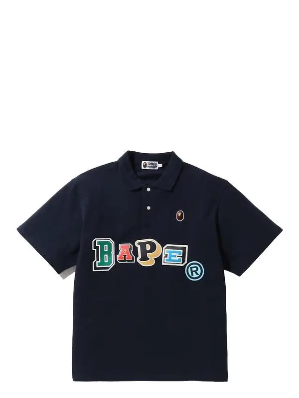 A BATHING APE Fonts Relaxed Fit Polo Shirt - Navy Blue