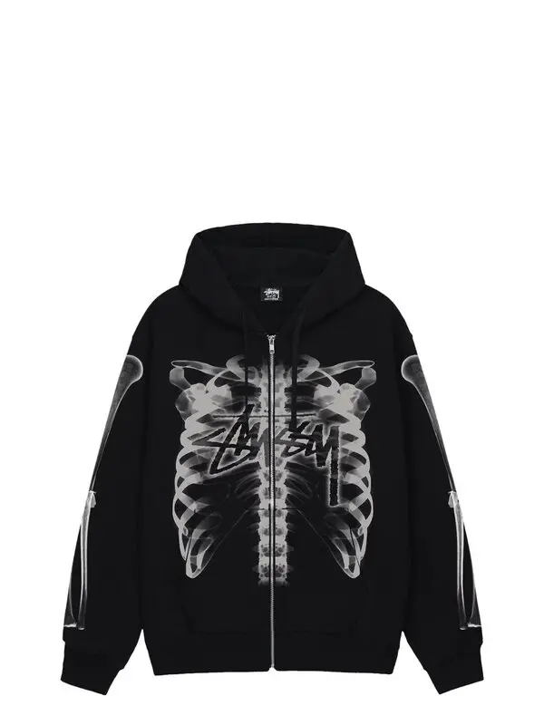 StÜssy Rib Cage Zip Hoodie - Black/white