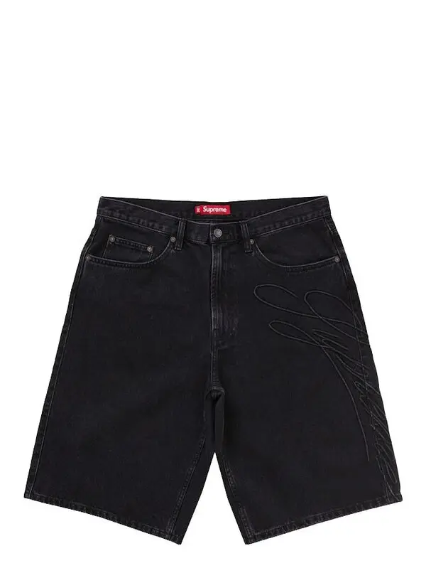 Supreme Script Baggy Denim Short - Washed Black
