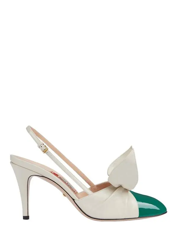 Gucci 85mm Bow Slingback Pumps - White/green