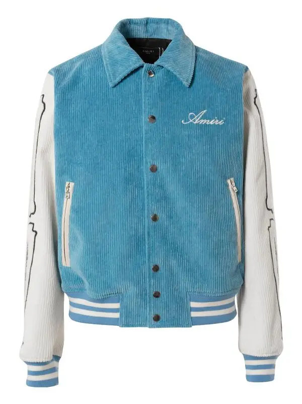 Amiri Corduroy Bones Varsity Jacket - Carolina Blue