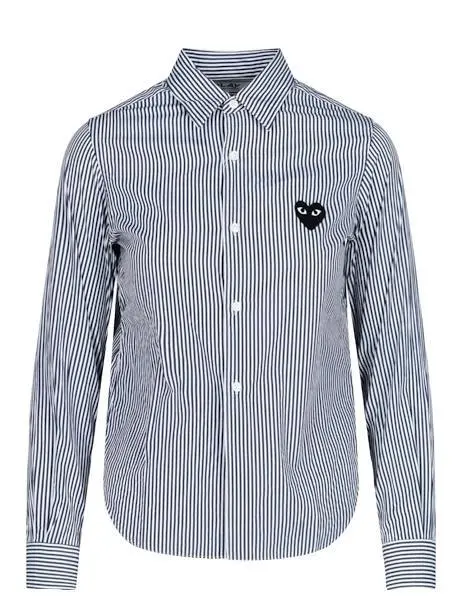 Play Comme Des Garcon Stripe Embroidered Heart Shirt - Blue/white