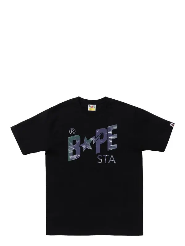 A BATHING APE Tie Dye Sta Logo Tee Shirt - Black Purple