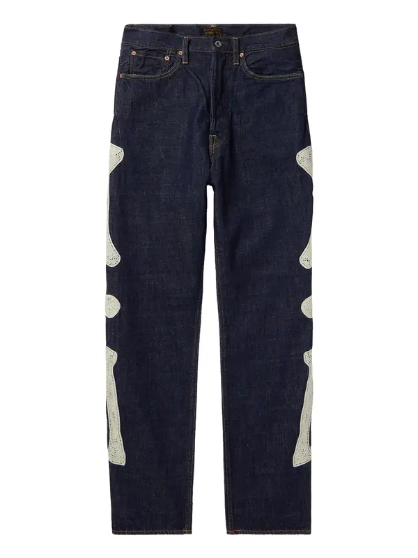Kapital Slim-fit Crochet-trimmed Jeans - Blue