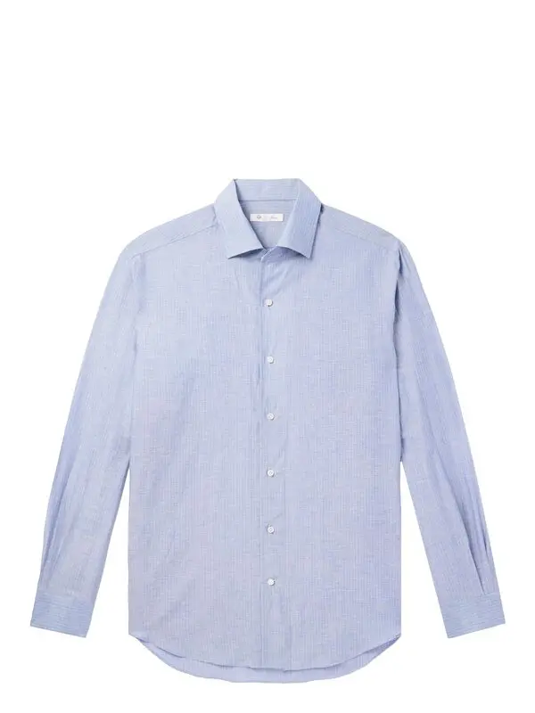 Loro Piana André Striped Slub Linen And Cotton-blend Shirt - Blue