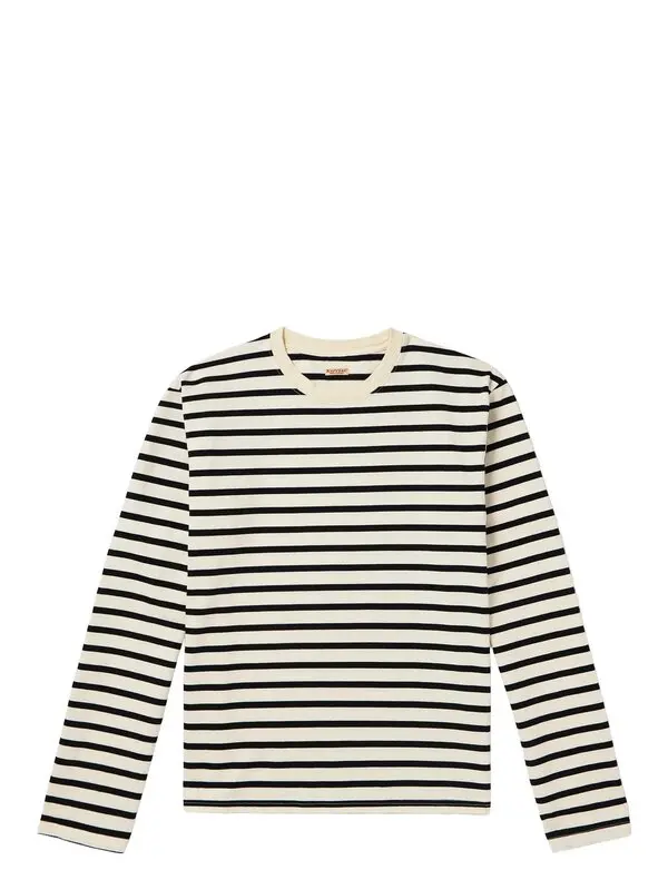 Kapital Printed Striped Cotton-jersey T-shirt - Neutrals