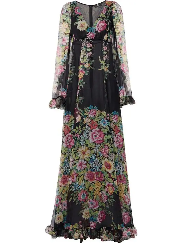 Etro Floral Silk Chiffon Gown - Black