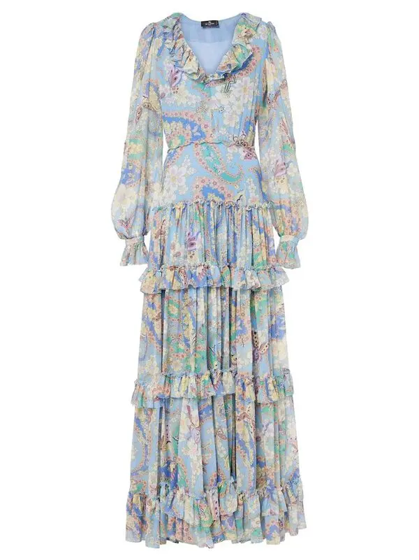 Etro Floral Silk Gown - Blue