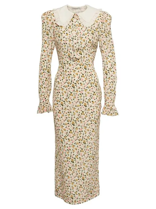 Alessandra Rich Floral Silk Midi Dress - Multicoloured